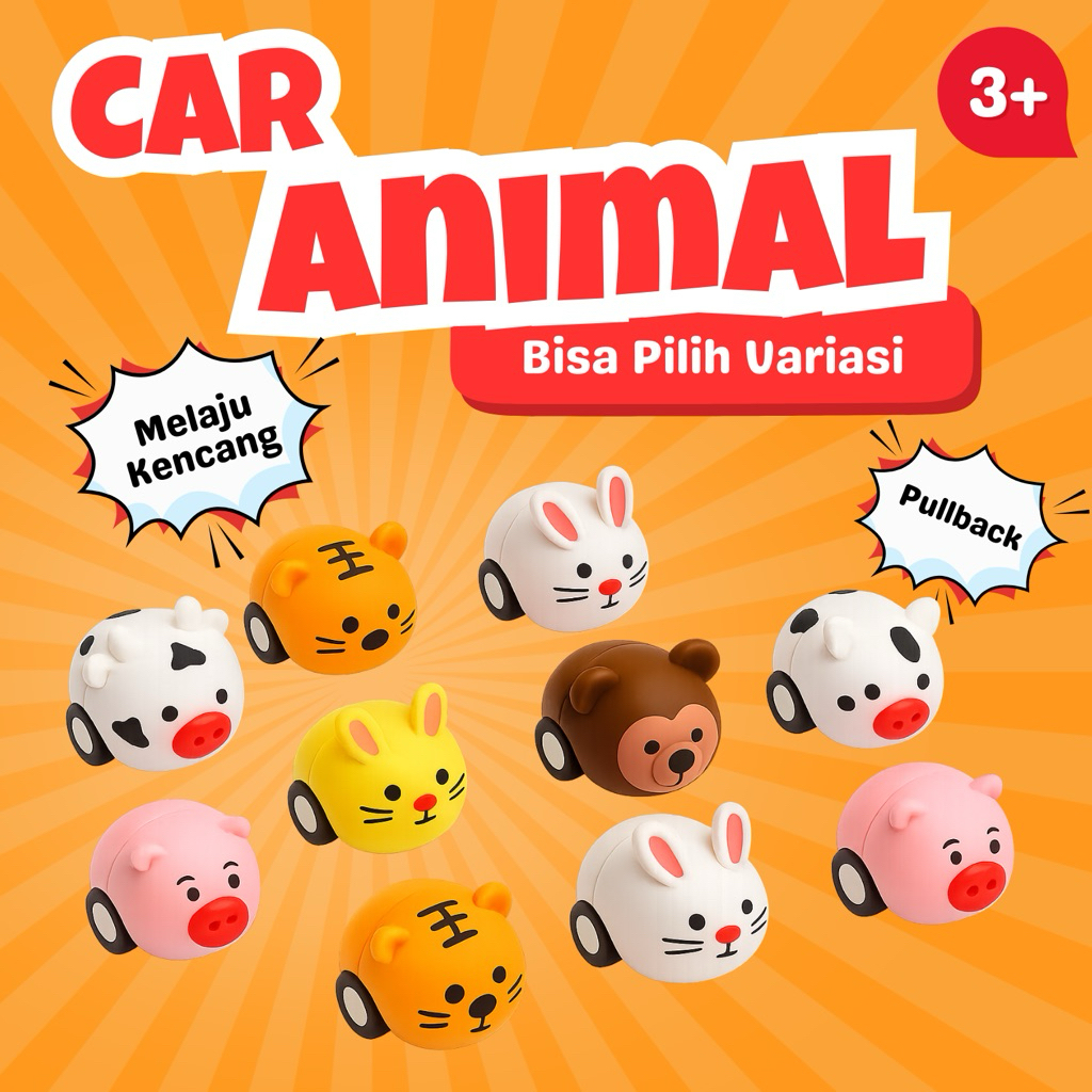 Jual [EDUFUNTOYS] Mainan Mobil Mini Animal Car Pullback Mobilan Anak ...