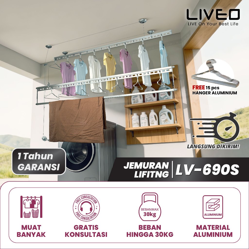 Jual LIVEO Jemuran Lifting Baju Alumunium Liveo LV-690 / Jemuran Langit ...