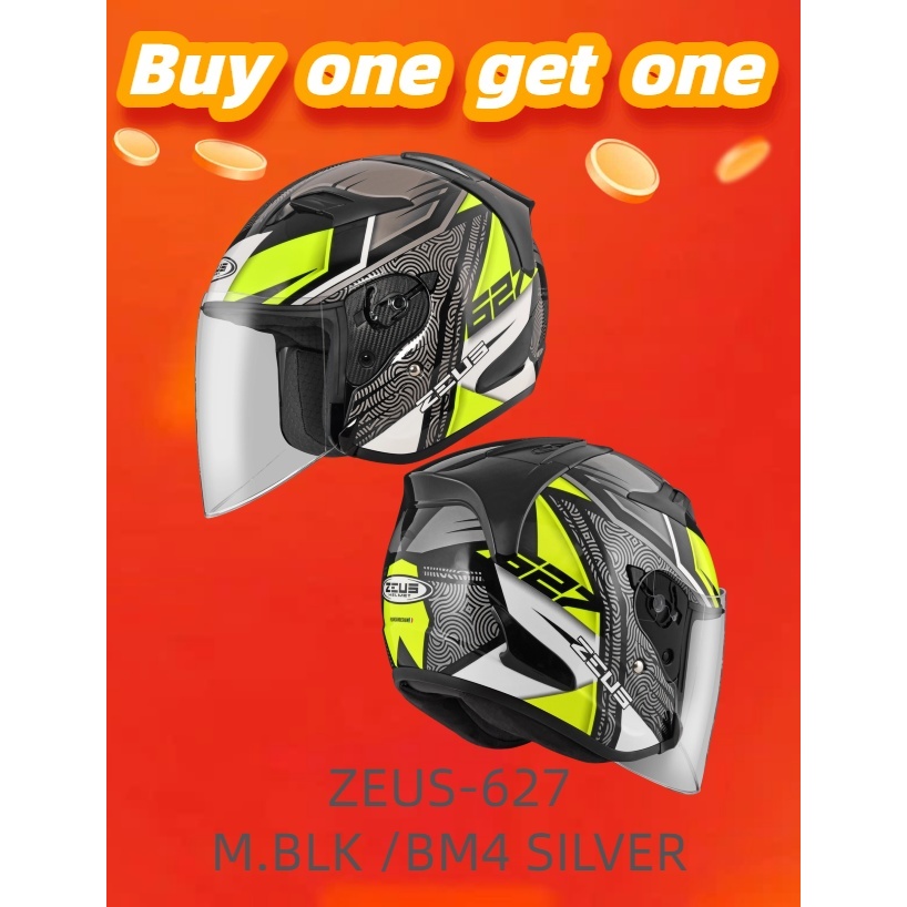 Jual ZEUS 627 MATT BLACK / BM4 SIL DOFF HALF FACE SINGLE VISOR | Shopee ...