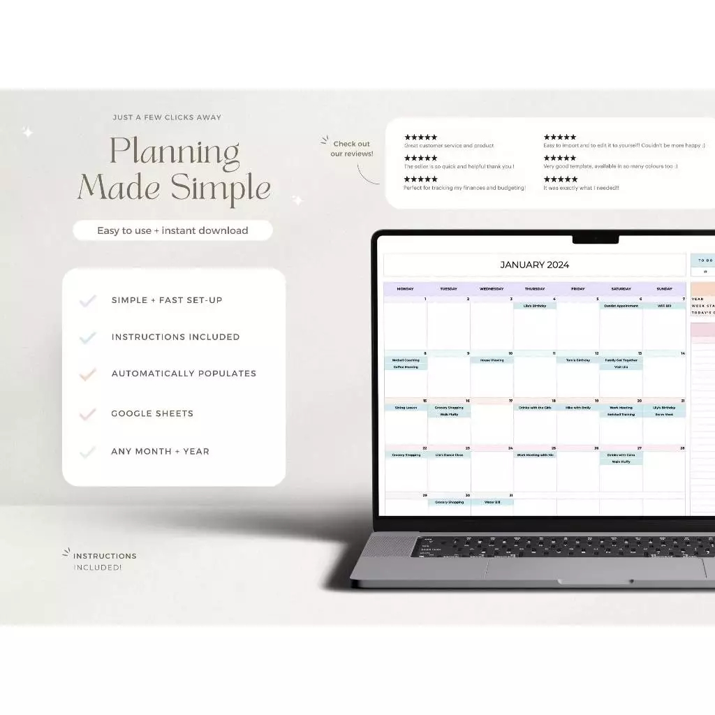 Jual Template Digital Planner Spreadsheet Gogle Sheets Calendar Monthly ...