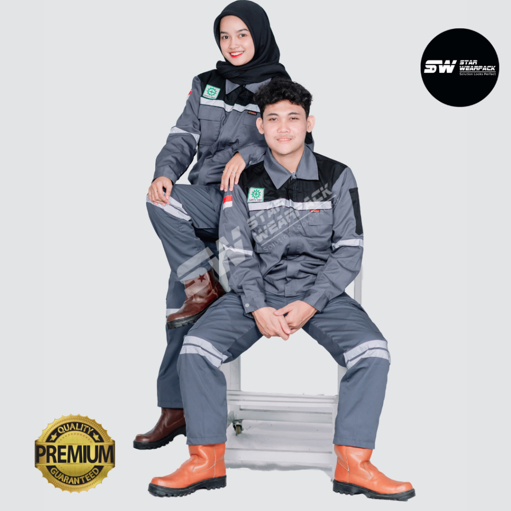 Jual Wearpack Setelan Baju & Celana Baju Kerja Abu Kombinasi Hitam ...