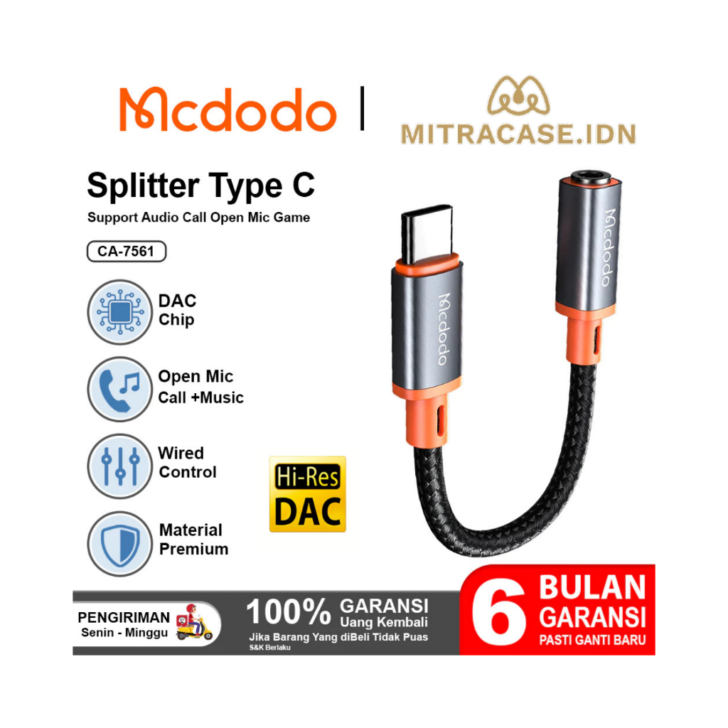 Jual MCDODO CA-7561 Converter / Splitter Type C to Jack 3.5mm Support ...