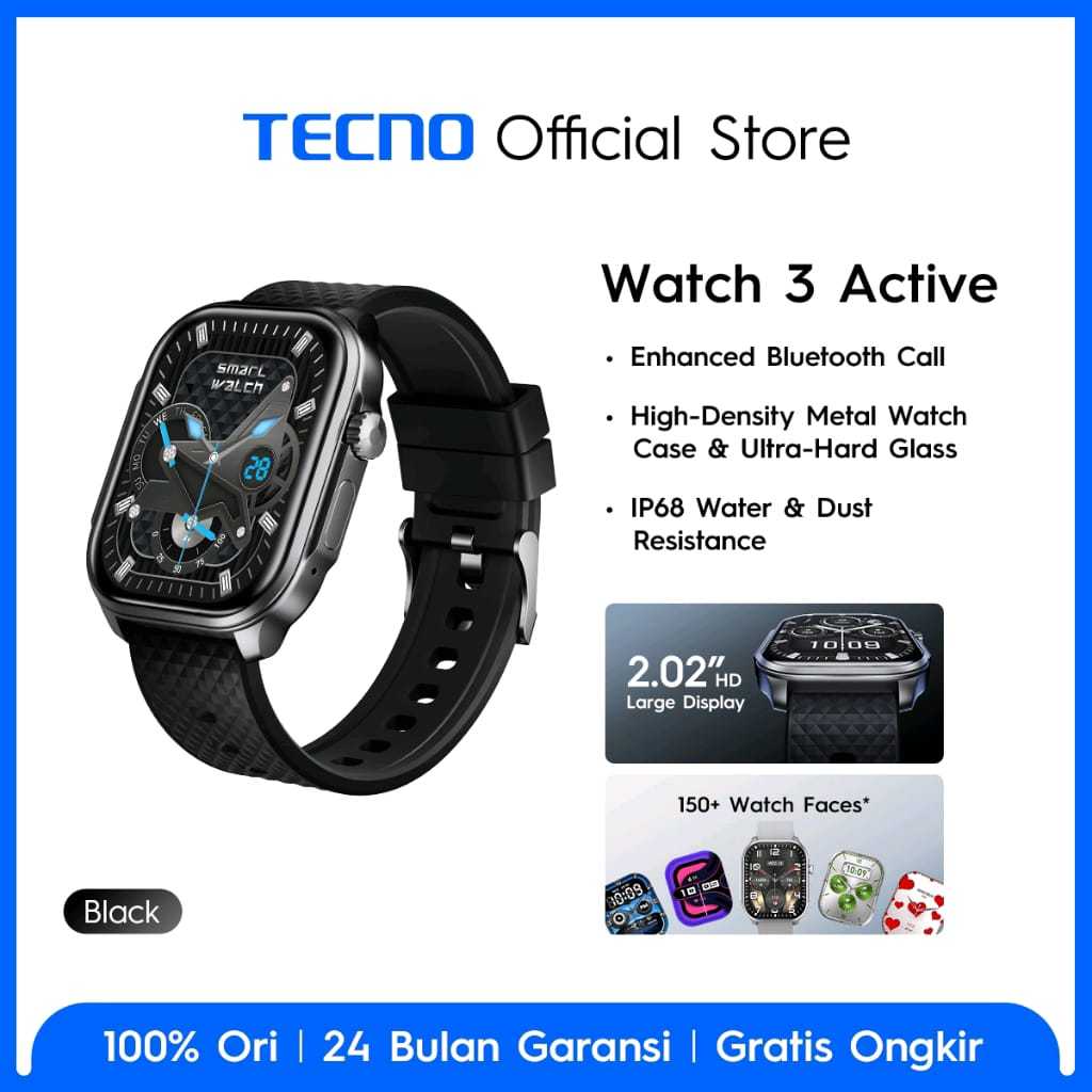 Jual TECNO SMART WATCH 3 ACTIVE BLACK | Shopee Indonesia
