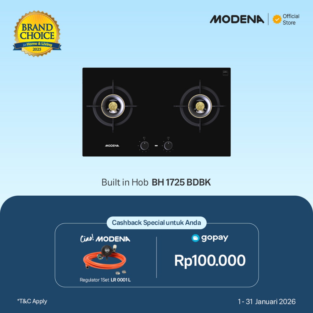 Jual MODENA Built-in Gas Hob - BH 1725 BDBK | Shopee Indonesia