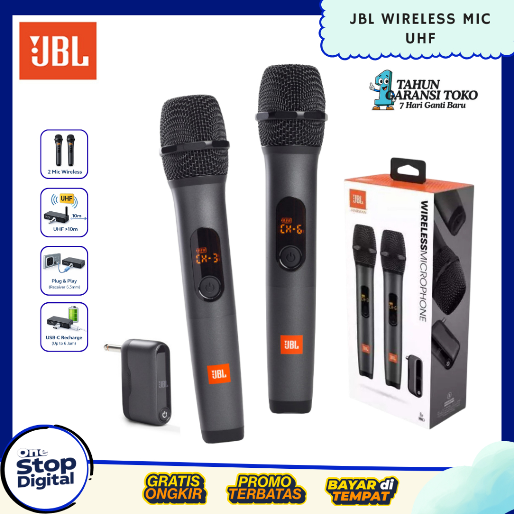 Jual JBL Wireless Microphone AS2 Karaoke 2 Mic Wireless UHF + Receiver ...