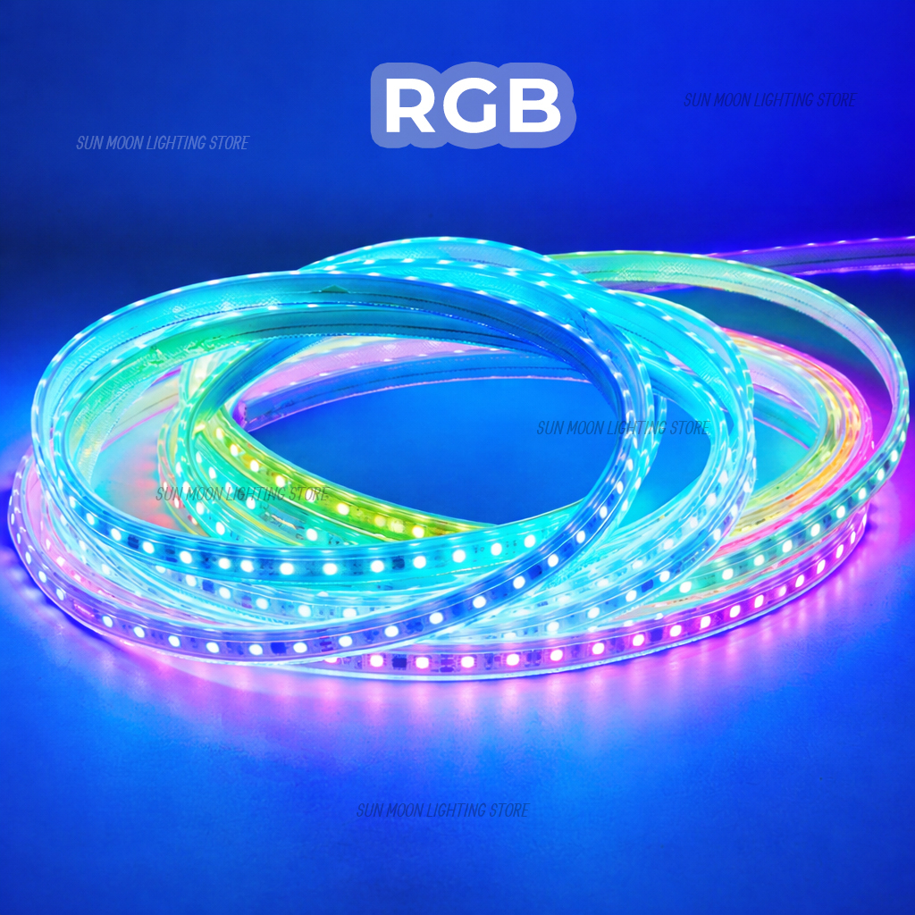 Jual Lampu strip RGB full colour warna warni 220V + soket colokan ...