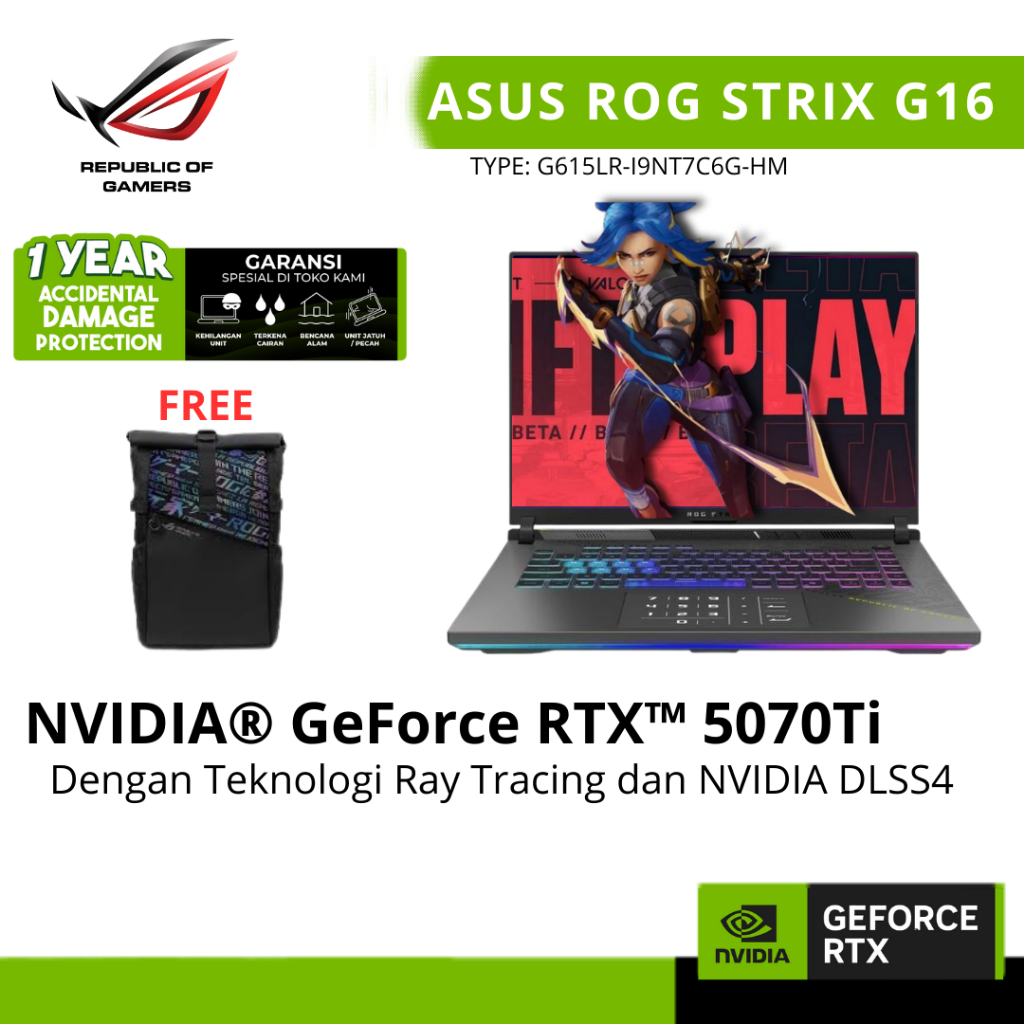 Jual ASUS ROG STRIX G16 G615LR GeForce RTX5070Ti 12GB - ULTRA 9 275HX ...