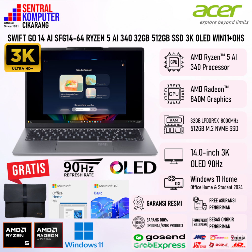 Jual Acer Swift Go 14 AI SFG14-64-R9PF AMD Ryzen 5 AI 340 32GB 512GB ...