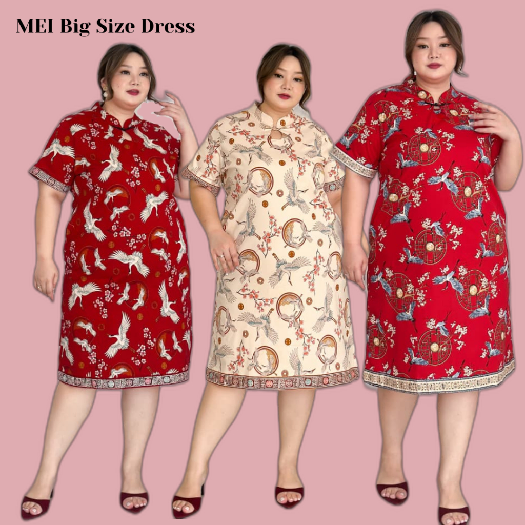 Jual MEI CNY Dress Big Size Motif Burung | Dress Cheongsam Jumbo ...