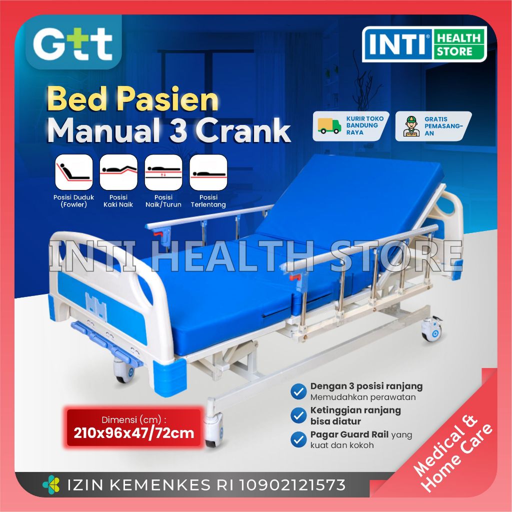 Jual GTT | Bed Pasien Ranjang Medis 3 Crank | Tempat Tidur Pasien ...