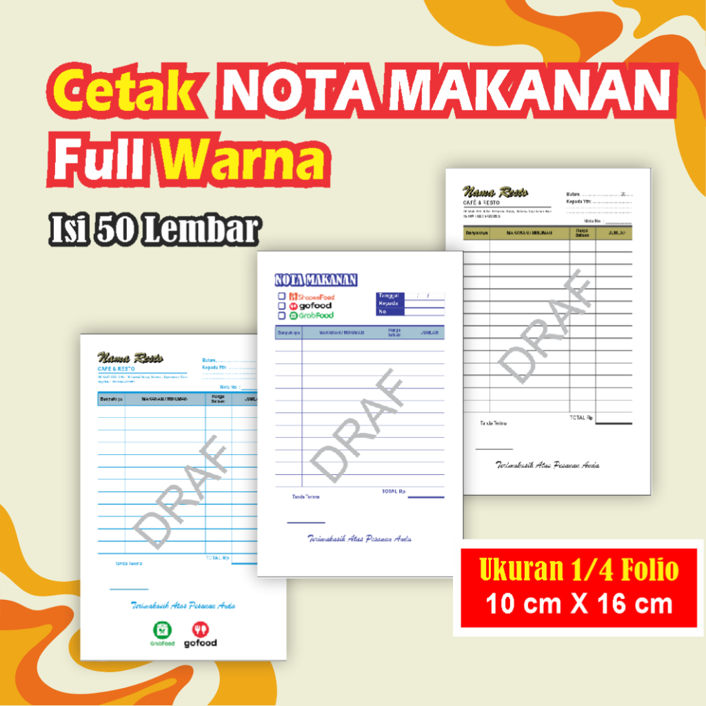 Jual Nota Makanan Custom 1ply 2ply 1/4 Folio Isi 50 Lembar | Shopee ...