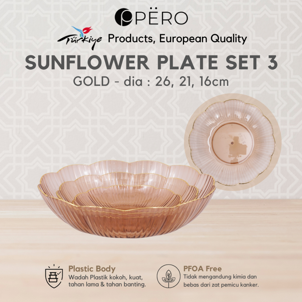 Jual Pero Sunflower Round Plate Glass Set of 3 / Piring Kaca Bulat ...