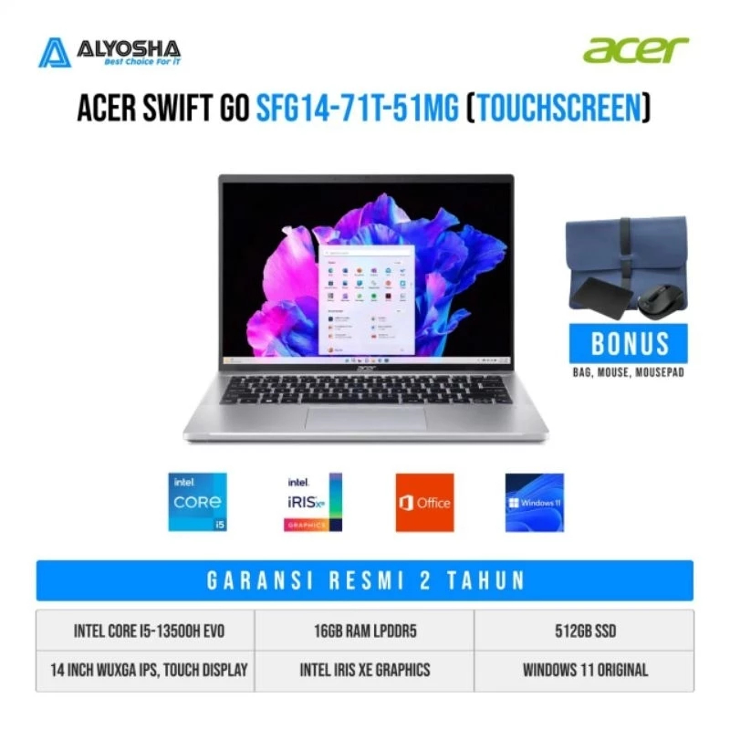 Jual Acer Swift GO SFG14-71T-51MG TouchScreen | Core i5 13500H | 16GB ...