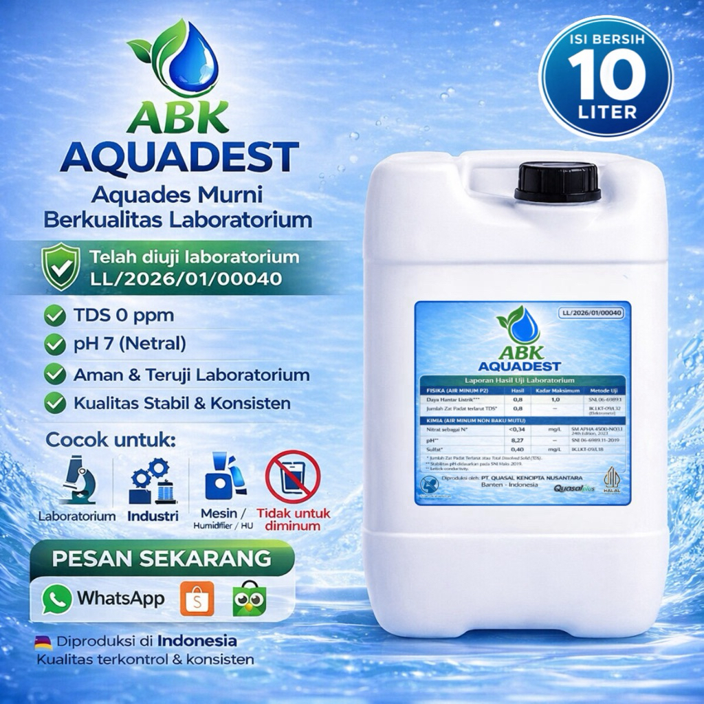Jual Aquadest Aquadest Distilled Water Air Suling 10 Liter | Shopee ...