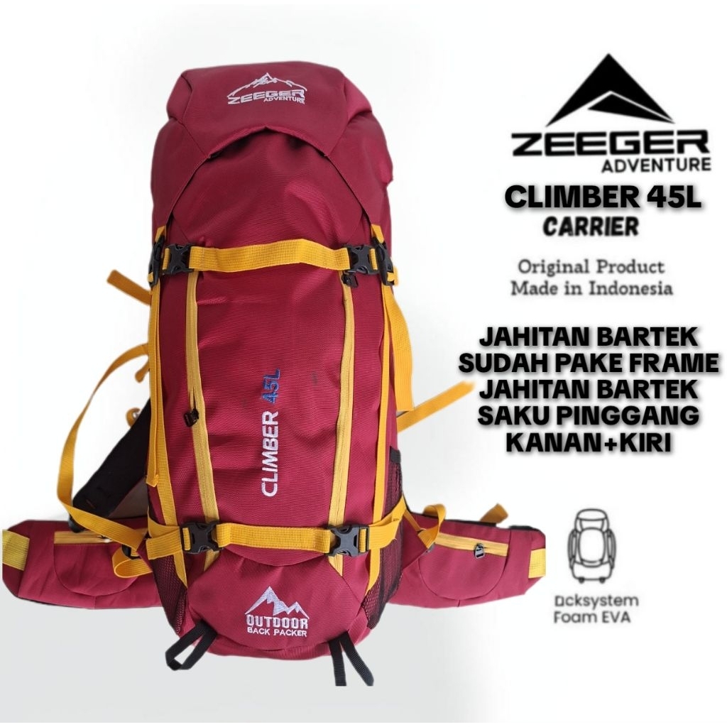 Jual Tas Gunung/Carrier Zeeger Seri Climber Kapasitas 45 Liter | Shopee ...