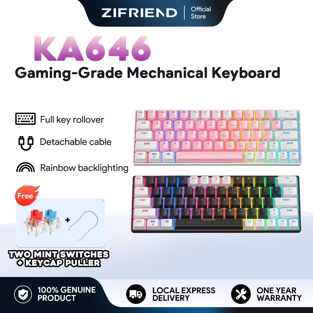 Jual ZIFRIEND KA646 Mechanical Keyboard RGB 60% PC Gaming Keyboard ...