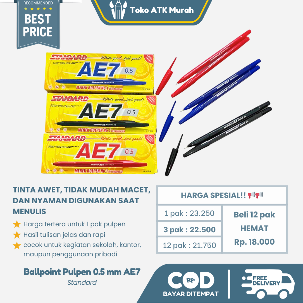 Jual Ballpoint / Pulpen Standard AE7 1 Pack / 12 pcs | Shopee Indonesia