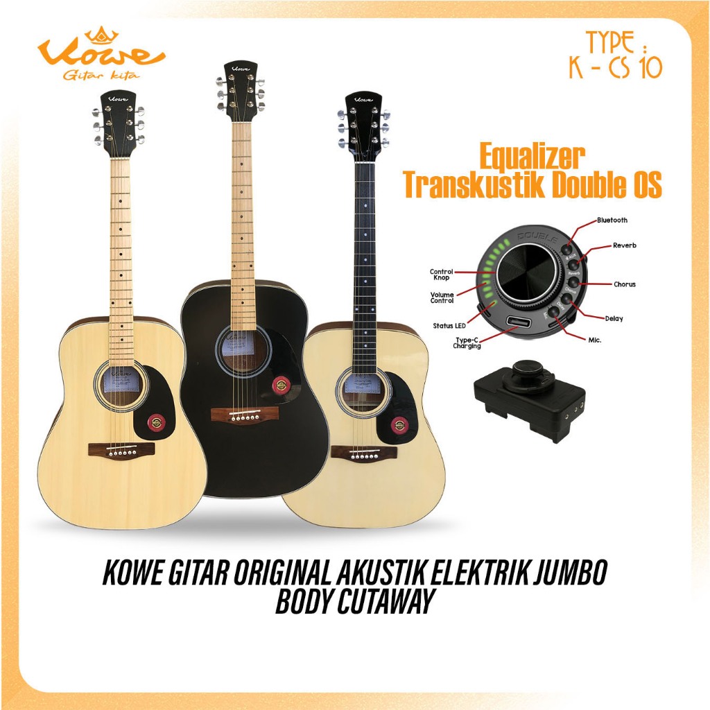Jual KOWE Gitar Akustik Elektrik Seri K - CS 10 Jumbo Bulat Tanam Besi ...