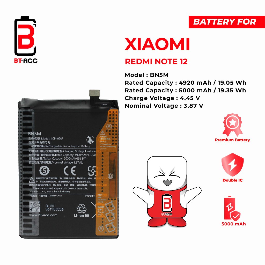 Jual BT-ACC BN5M Battery Baterai Battre For Xiaomi Redmi Note 12 ...