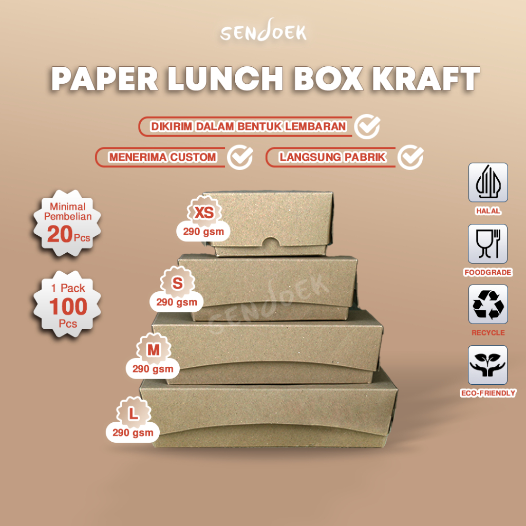 Jual LUNCH BOX PAPER COKLAT KRAFT ALL SIZE | KOTAK MAKAN TAKEAWAY POLOS ...