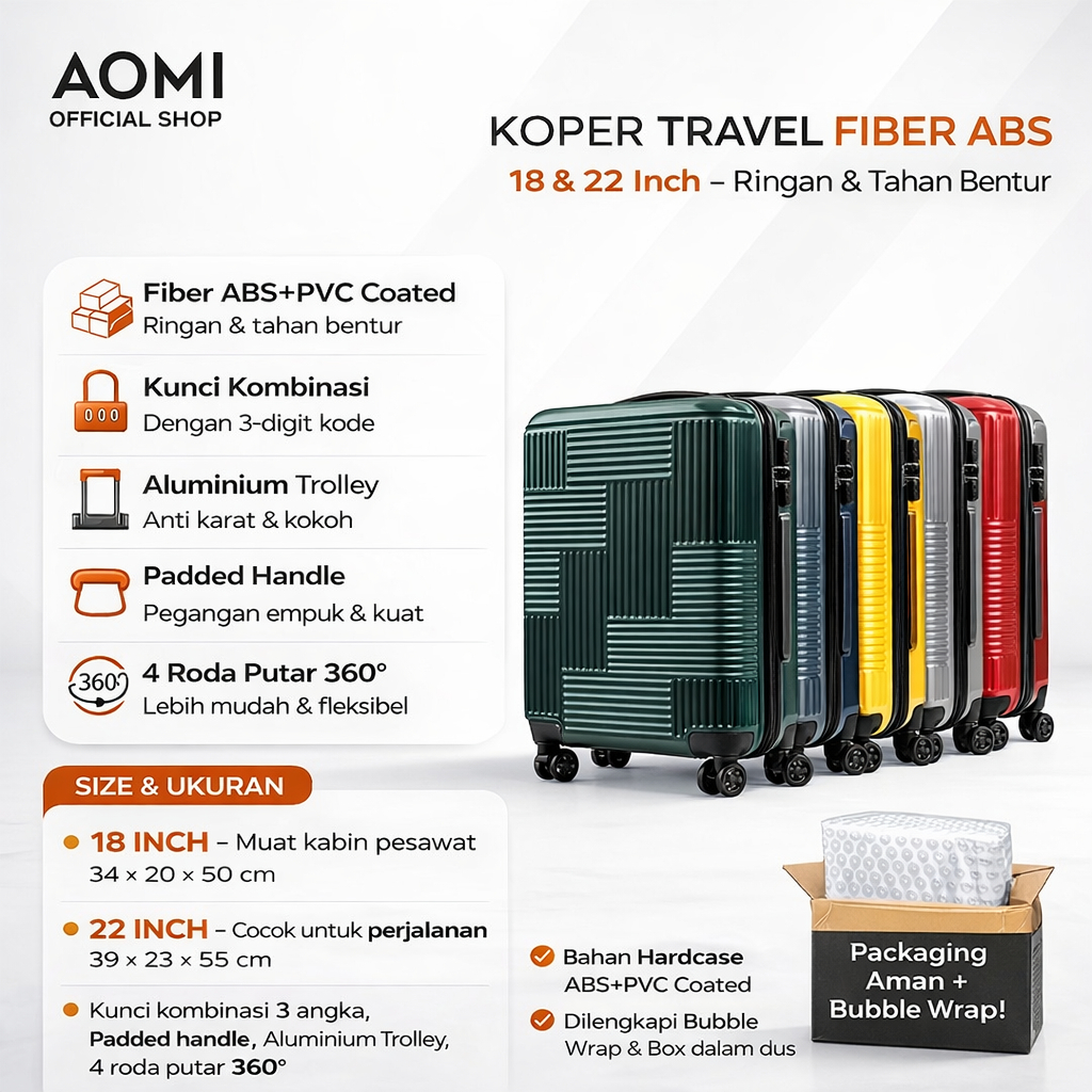 Jual Koper Travel Kabin & Bagasi – Fiber ABS Ringan & Kuat, AOMI 18–28 ...
