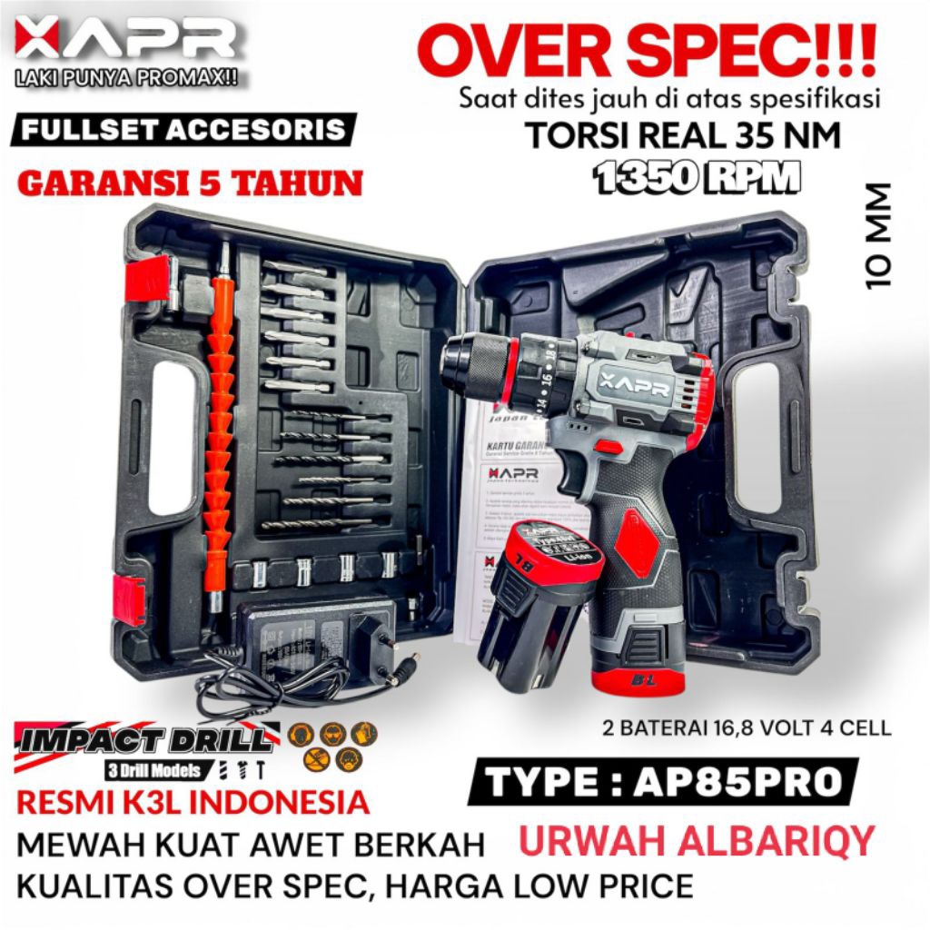 Jual APR RAJA BOR CORDLESS impact drill BRUSHLESS TYPE AP85 pro 10mm ...