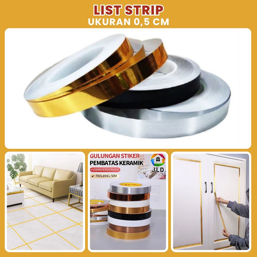 Jual Wallsticker List Strip Mirror Gold Hitam Silver Stainless Lantai ...