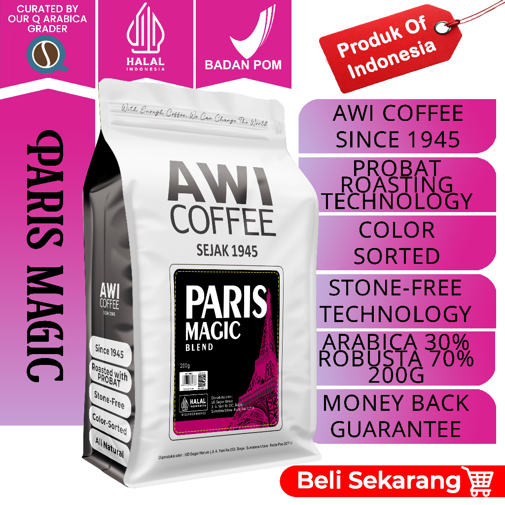 Jual Awi Coffee Paris Magic Blend For Cafe 200Gr Biji | Arabika Robusta ...