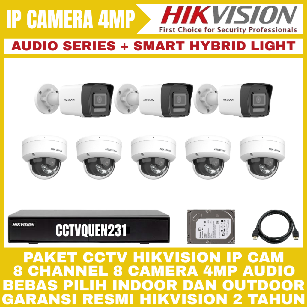 Jual PAKET CCTV IP CAMERA HIKVISION 4MP 8 CHANNEL 8 CAMERA POE NVR ...