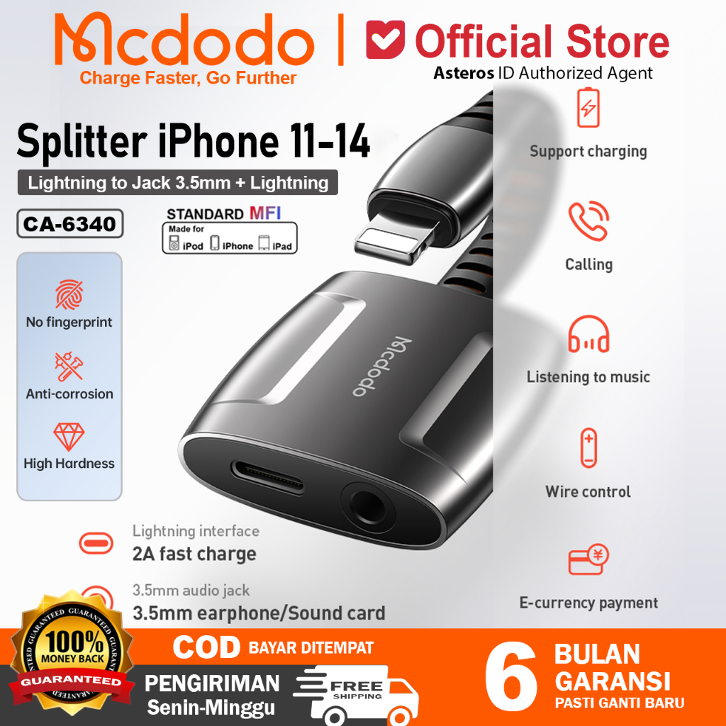 Jual MCDODO Converter Splitter For iPhone Lightning Ke Jack 3.5mm ...