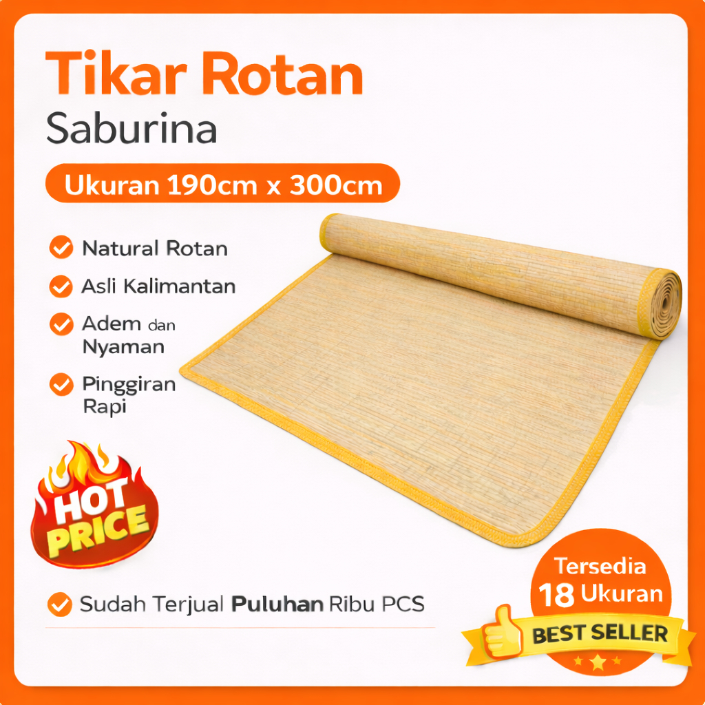 Jual 190cm x 300cm Tikar Rotan Saburina - Tikar Rotan Kalimantan ...