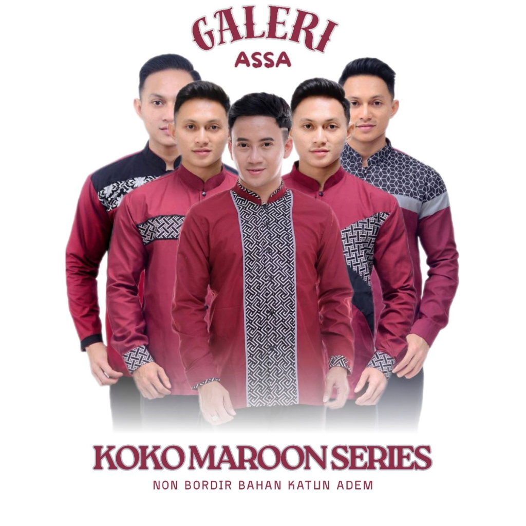 Jual Baju Koko Pria Elrumi Lengan Panjang non bordir Warna Maroon ...