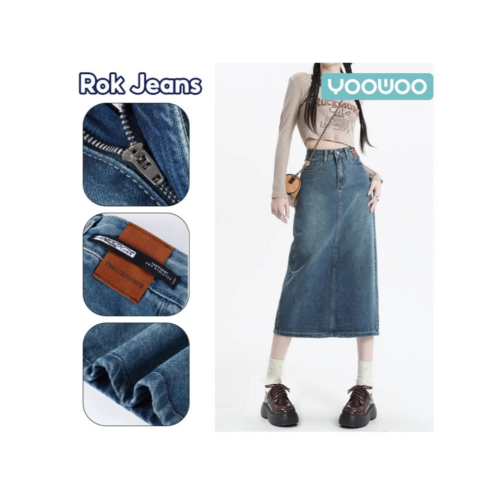 Jual YooWoo Rok Wanita Denim / Rok Jeans Wanita / Rok Span Jeans Biru ...