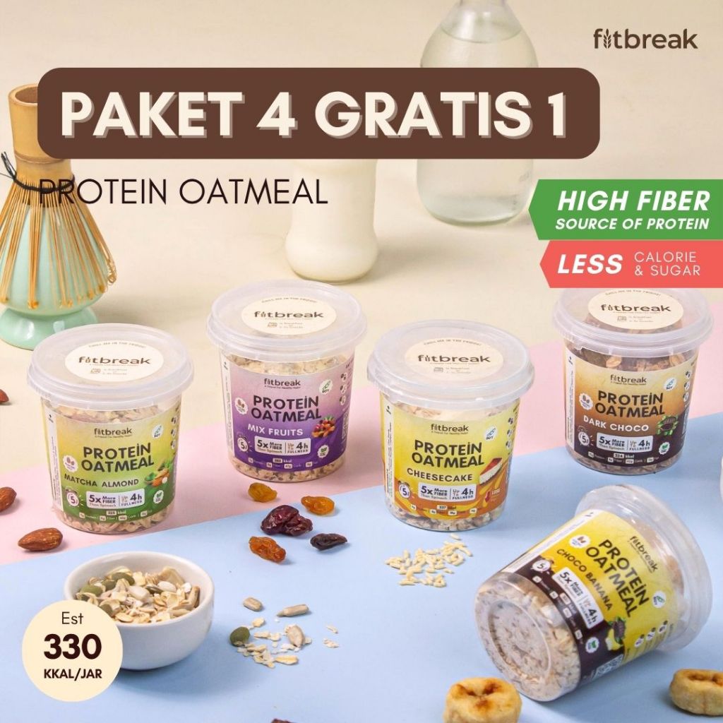 Jual Paket 4 Gratis 1 Protein Oatmeal Fitbreak / Healthy Snack ...