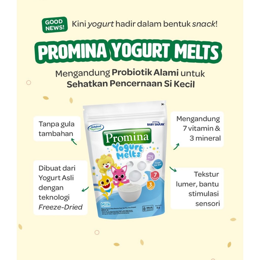 Jual Promina Yogurt Melts Rasa Susu 8gr Tanpa Gula Probiotik Alami ...