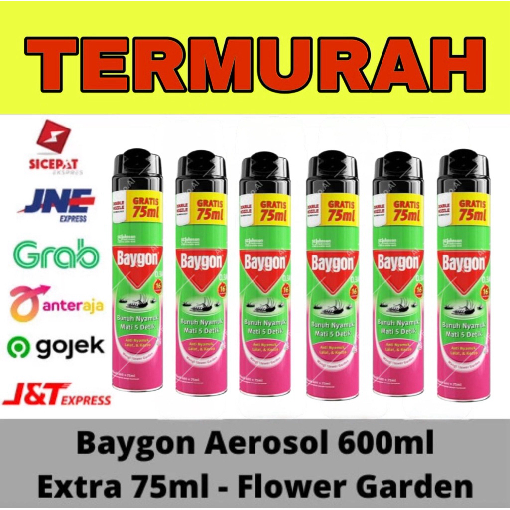 Jual PAKET PROMO 6 PCS BAYGON AEROSOL FLOWER GARDEN ISI 600 PLUS 75 ML ...