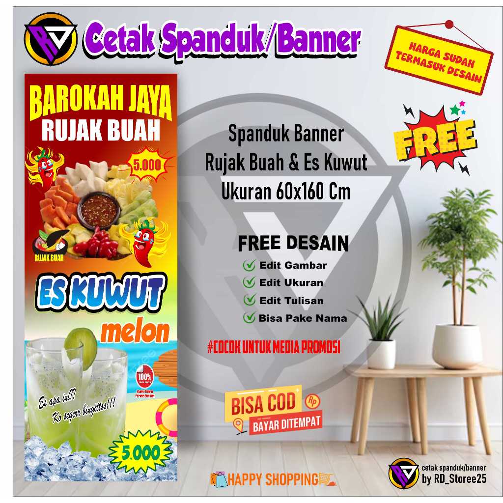 Jual Spanduk Banner Rujak Buah & Es Kuwut Ukuran 60x160 Cm | Shopee ...