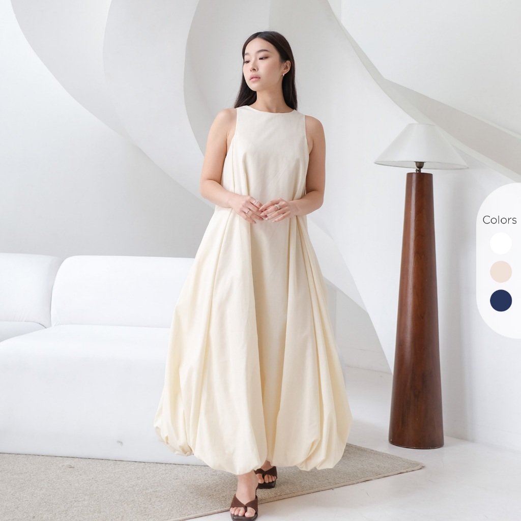 Jual Isla Anaya Dress - Dress Panjang Wanita Tanpa Lengan - Dress Putih ...