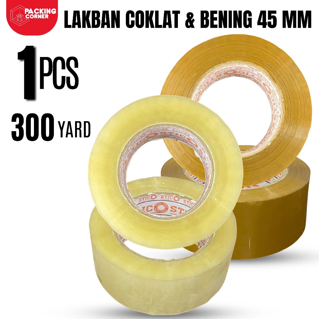 Jual 45MM Lakban Bening Cokelat 300 yard | Lakban 2 inch 300 Yard ...
