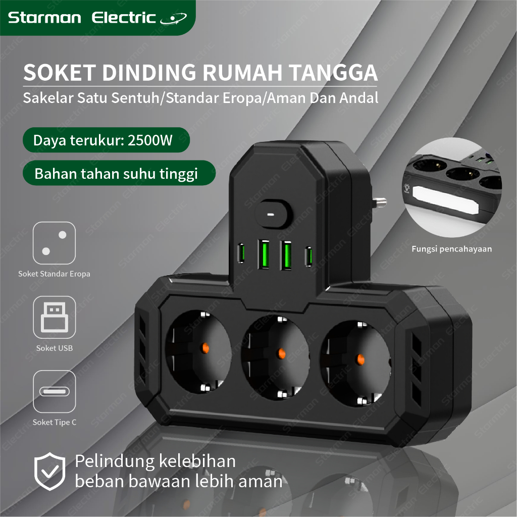 Jual 2500W Power Strip Terpasang Di Dinding Daya dengan lampu malam LED ...
