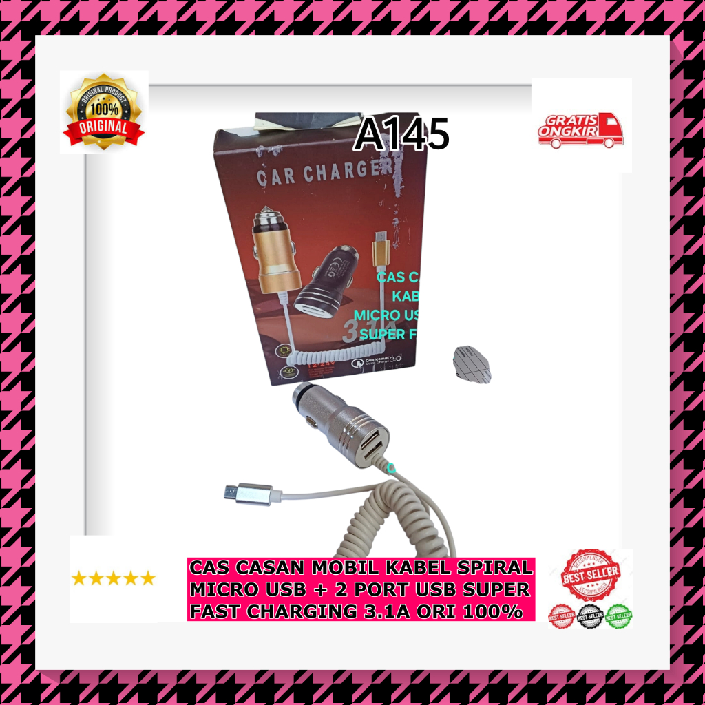 Jual A145 ADAPTER CAS CASAN MOBIL 2 USB CHARGE HP PONSEL GADGET DUA ...