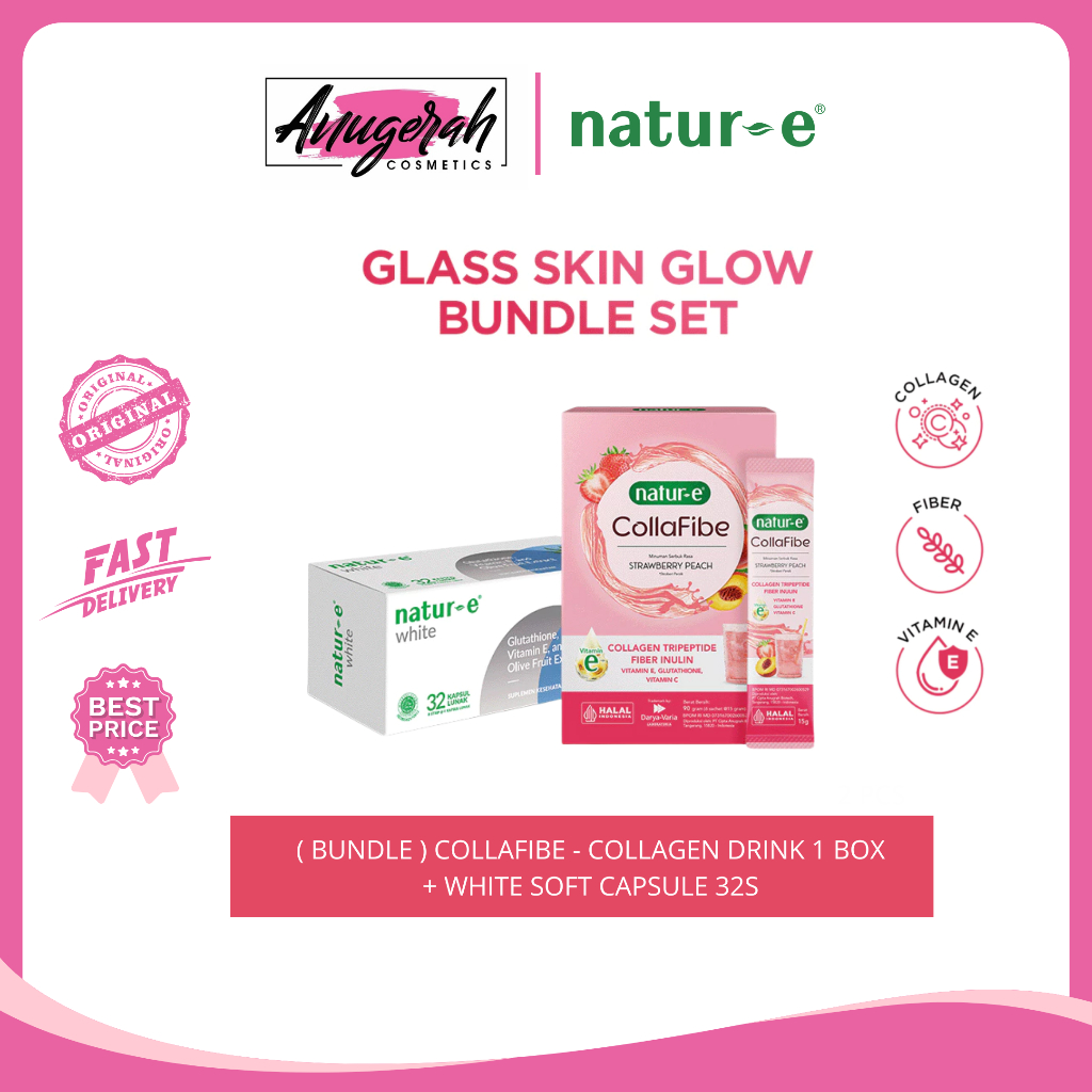 Jual Natur-E Paket Glass Skin CollaFibe - Collagen Drink 1 Box + Natur ...