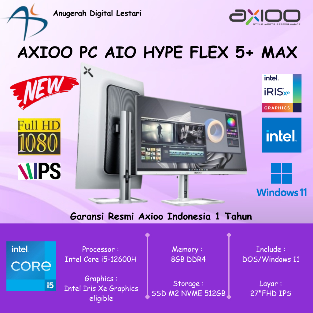 Jual Axioo PC AIO Flex 5+ Max Core i5-12600H 8GB NVME 512GB 27"FHD IPS ...