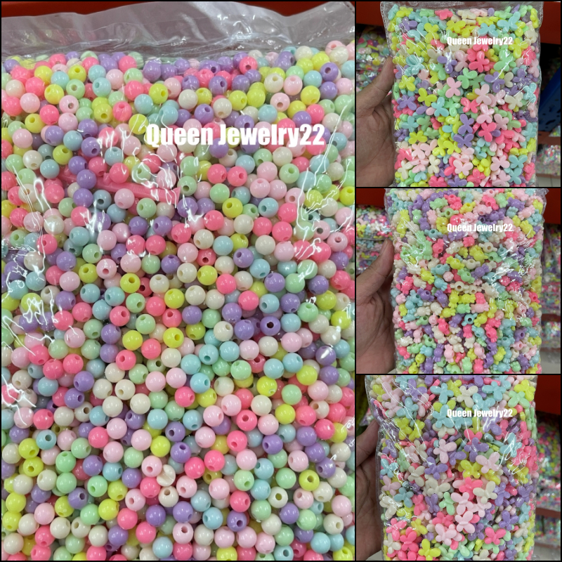 Jual 1pon mote manik pastel bulat 6mm 8mm 10mm kupu bintang mix warna ...