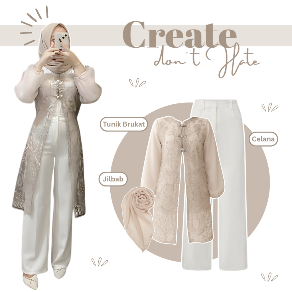 Jual One Set Lebaran Terbaru | Celana + Tunik Brukat + Jilbab Bella ...