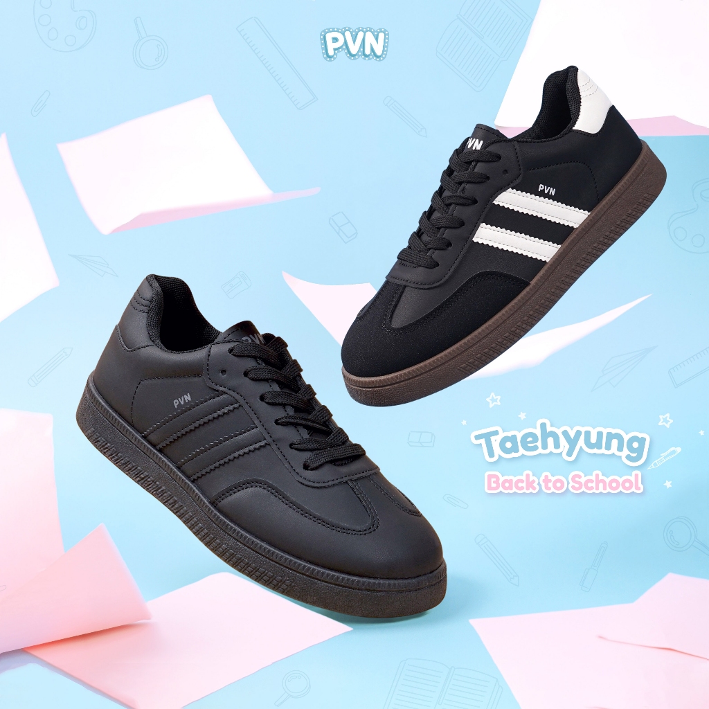 Jual PVN Taehyung Back To School Sepatu Sekolah Hitam Sneakers Wanita ...