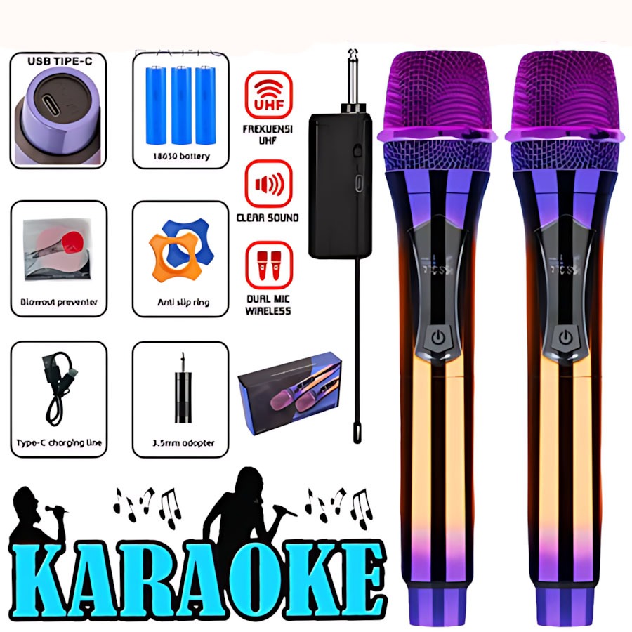 Jual Rechargeable Mic Wireless Rainbow Karaoke Profesional Rainbow ...