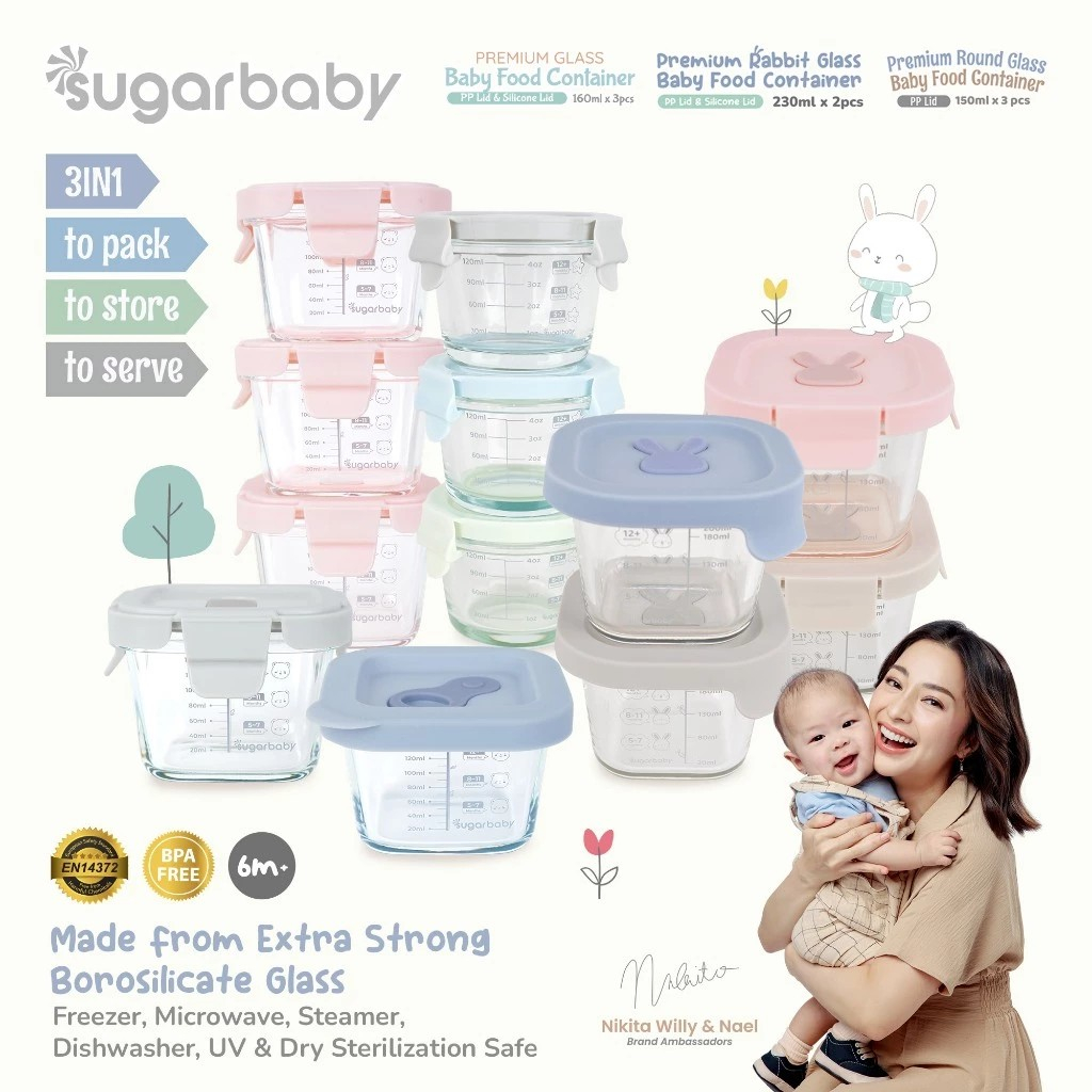 Jual Sugar Baby Food Container Kaca 3pcs – Wadah MPASI Bayi BPA Free ...