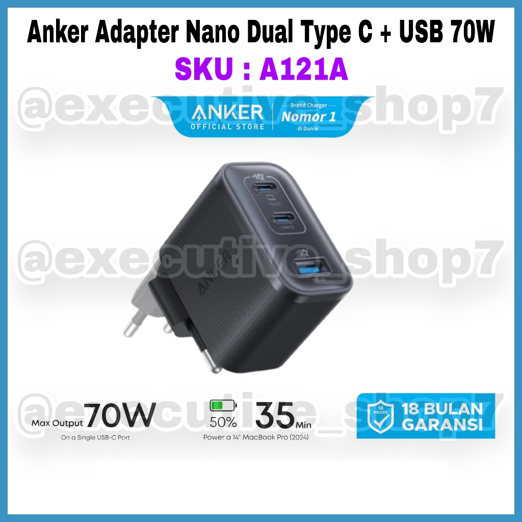 Jual Anker Adapter Nano Dual Type C + USB 70W - SKU : A121A | Shopee ...