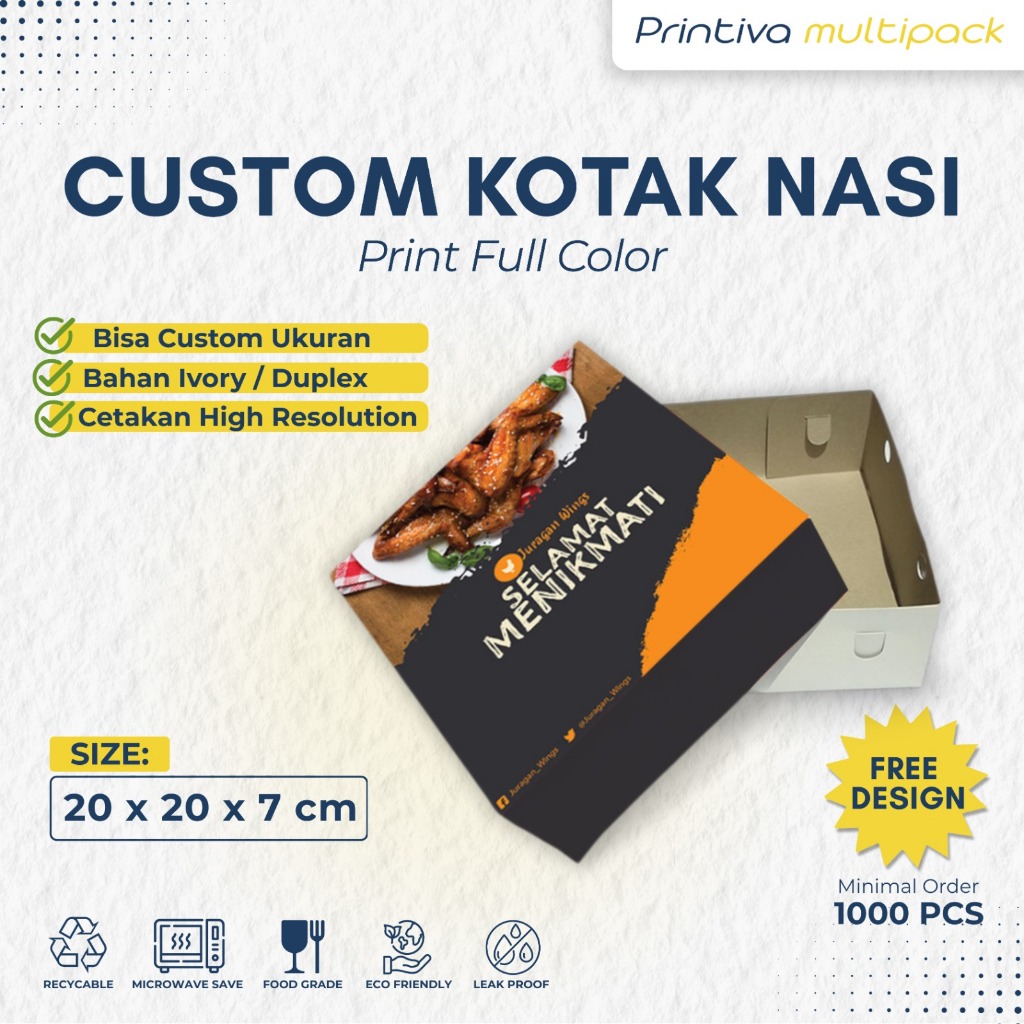 Jual Cetak Custom Dus / Kotak Nasi uk. 20 x 20 x 7 cm (pisah) Full ...